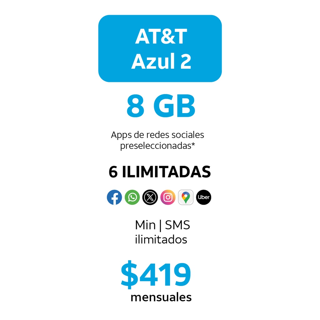 AT&T Azul 2 8GB (Servicio) | Venta CELLINK